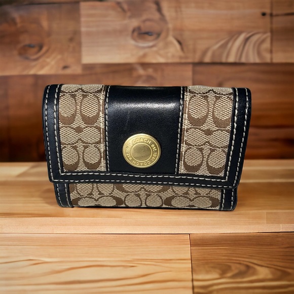 Coach | Bags | Euc Coach Vintage Monogrammed Leather Trim Bifold Wallet ...
